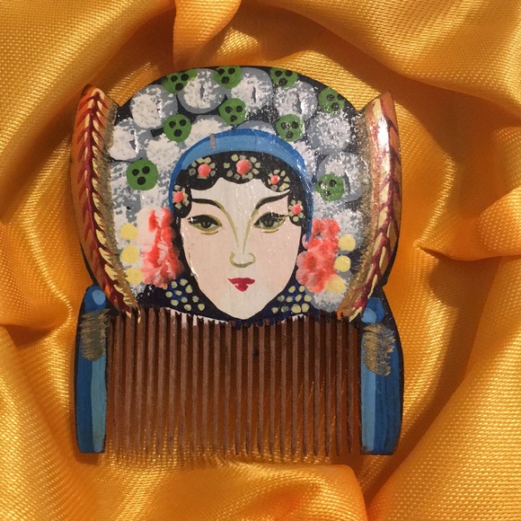 Other | Vintage Wooden Chinese Painted Comb | Poshmark